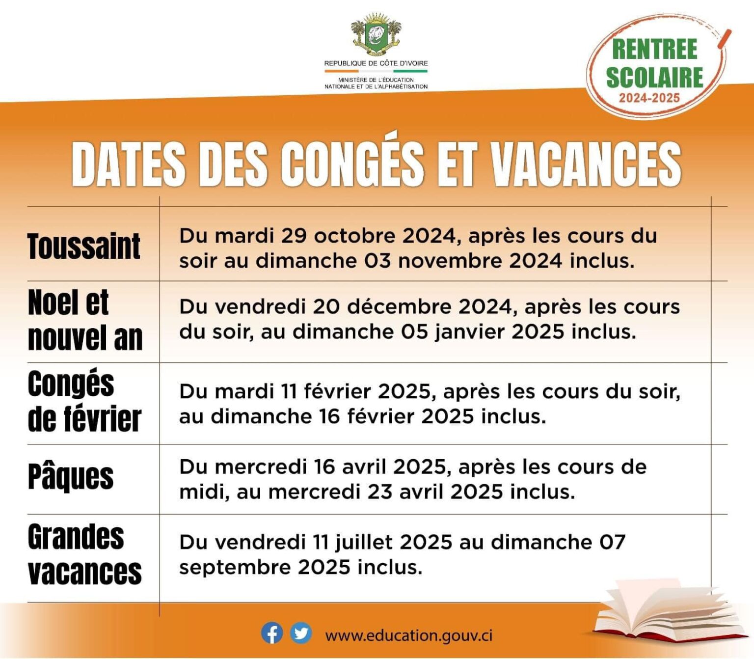 Dates des congés scolaires 2025 CI: congés de février, Pâques, grandes ... Dates des congés scolaires 2025 CI: congés de février, Pâques, grandes ...
